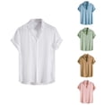 CUSTG Men Blouse Solid Color Jacquard Striped Shirt Pure Short Sleeve ...