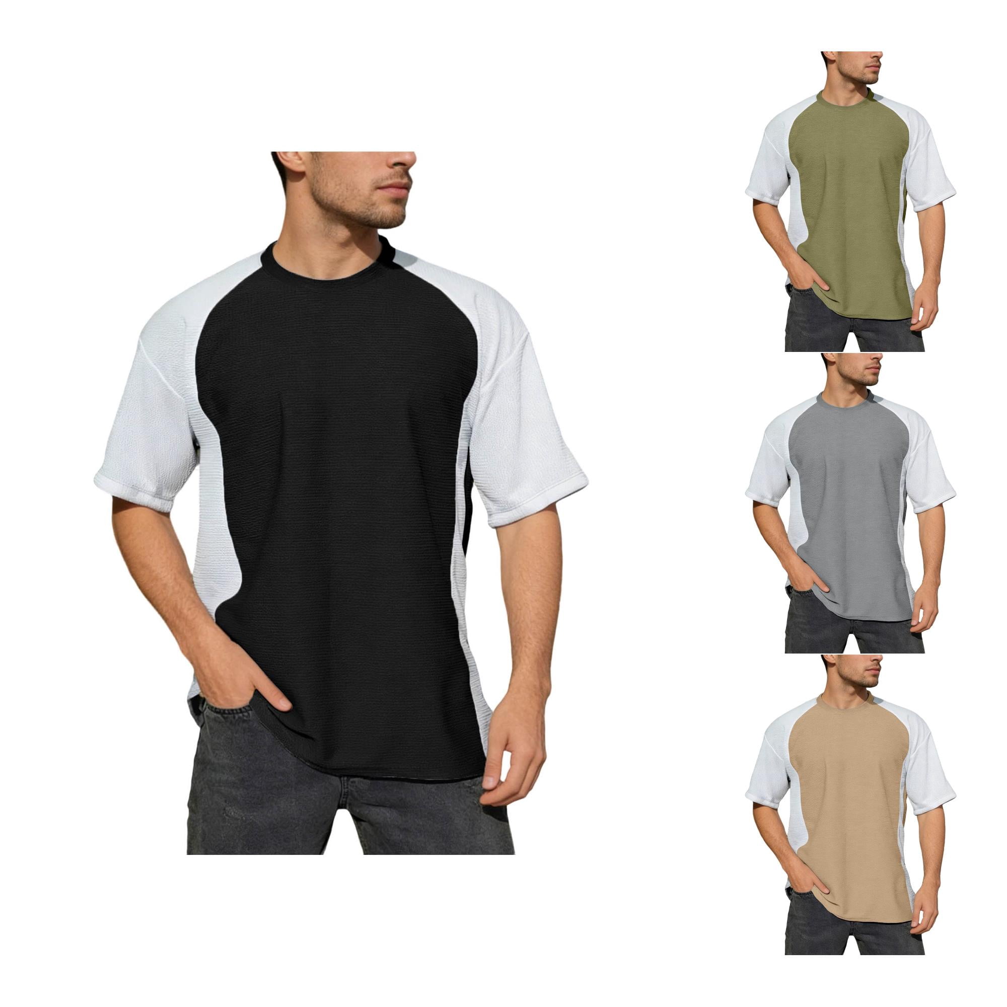 CUSTG Men Tshirts Summer Knit Patchwork Crewneck Tee Lightweight Short ...