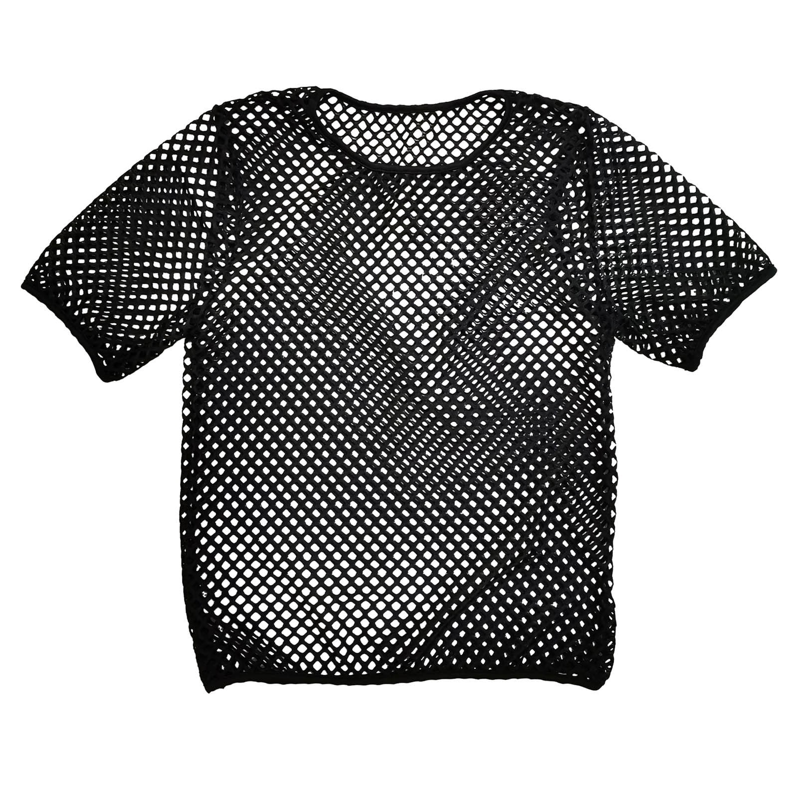 CUSTG T-Shirts Men's Personality Mesh Hollowed Out Tops Fishnet Lattice ...