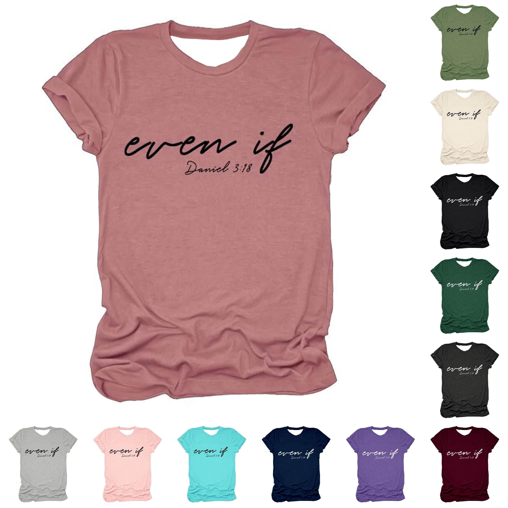 CUSTG Women Blouses Casual Letter Printed Round Neck Short Sleeve T ...