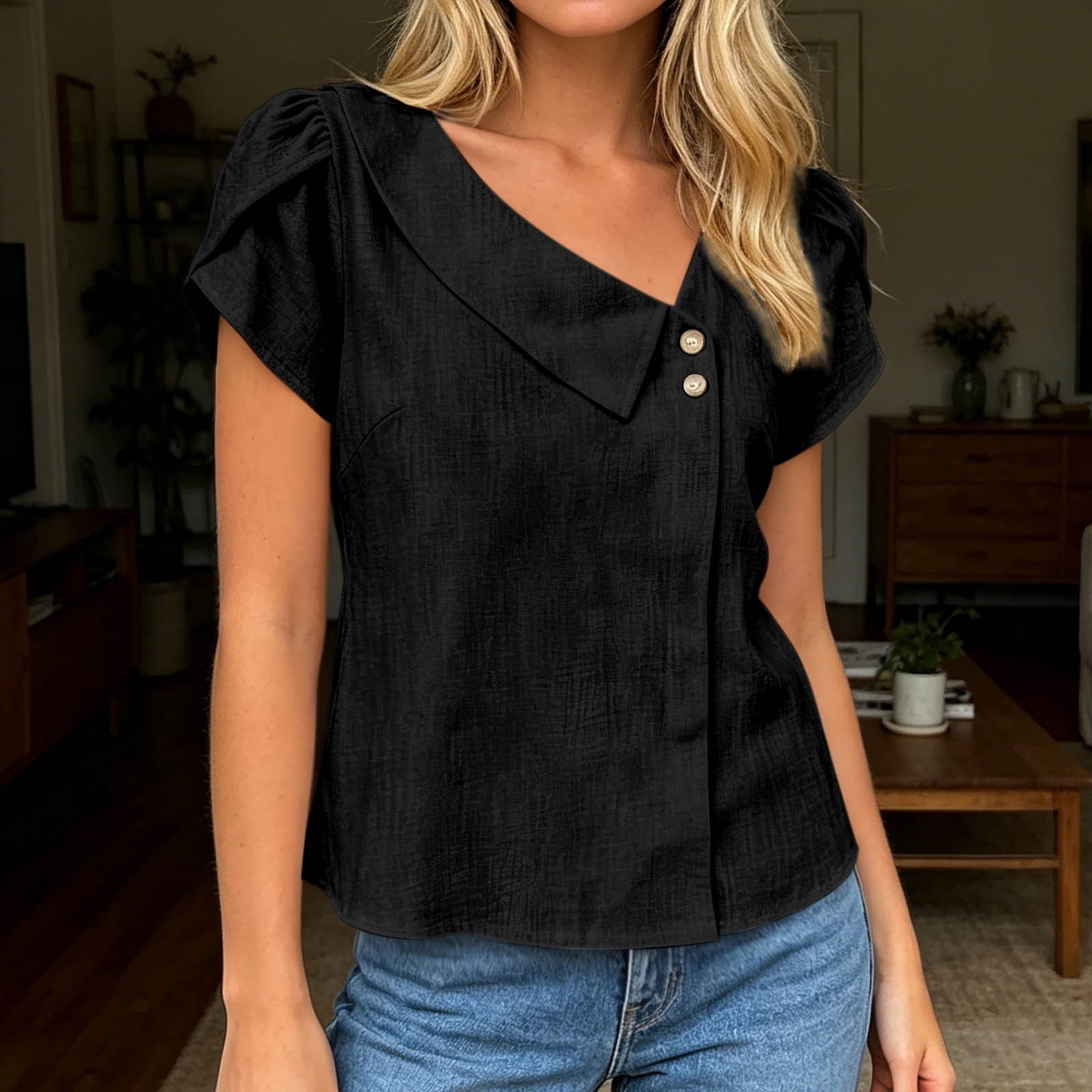 CUSTG Women Casual Blouses Simple Solid Color Elegant Summer Slim Fit ...