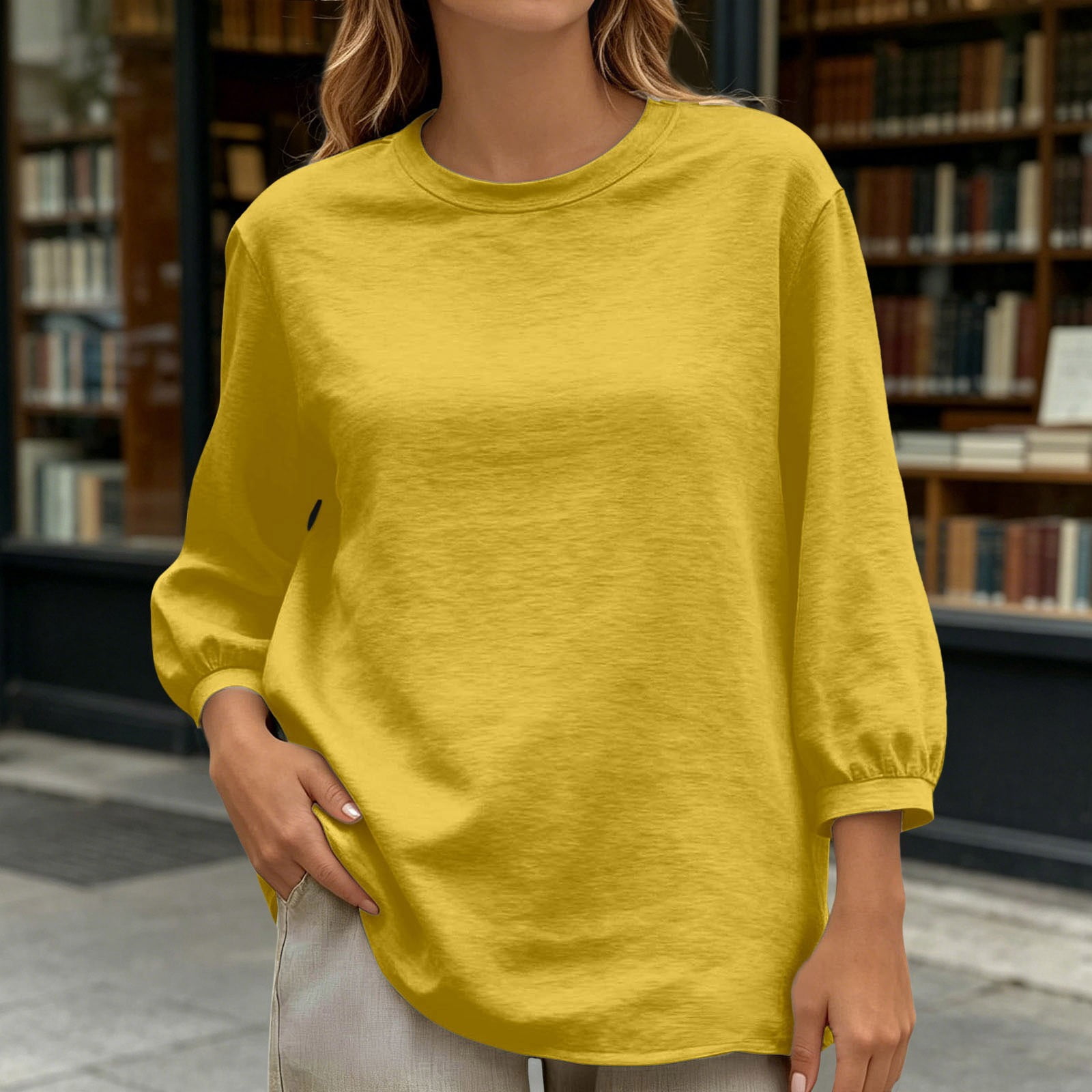 CUSTG Women Casual Blouses Simple Solid Color Summer 3/4 Sleeve ...