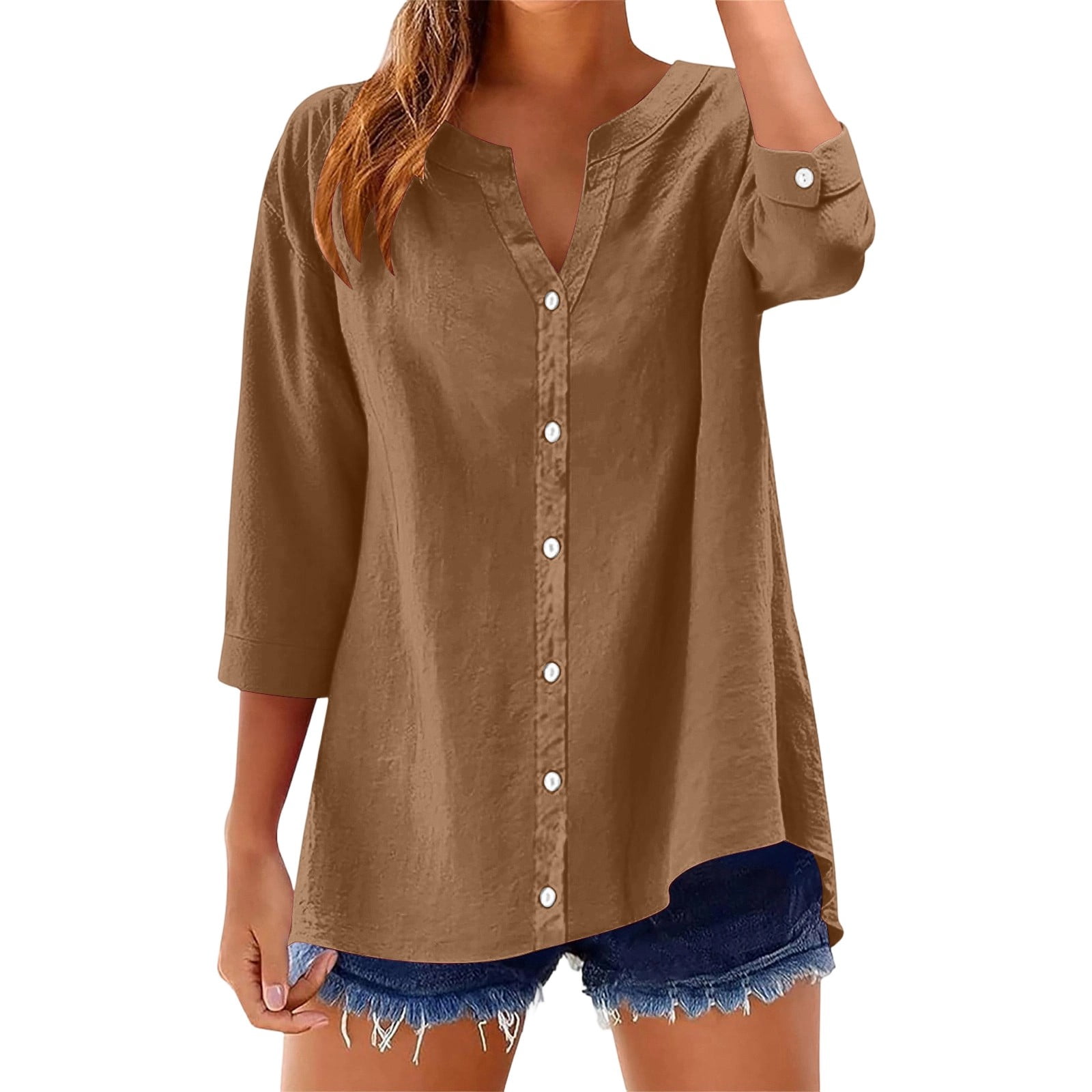 CUSTG Women Casual Shirts Simple Solid Color Elegant Button Down Shirt ...