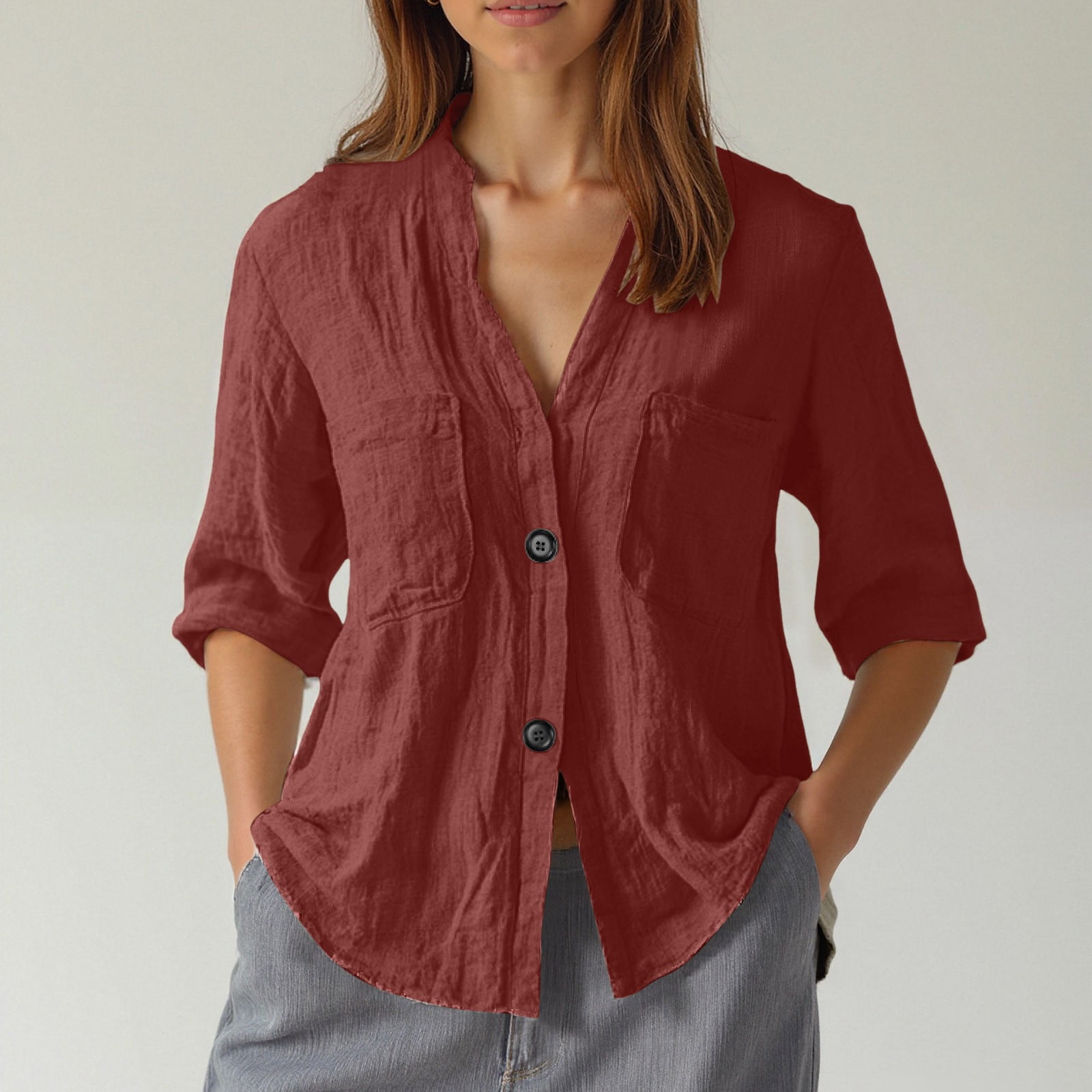 CUSTG Women Casual Shirts Simple Solid Color Trendy Shirts For Everyday ...