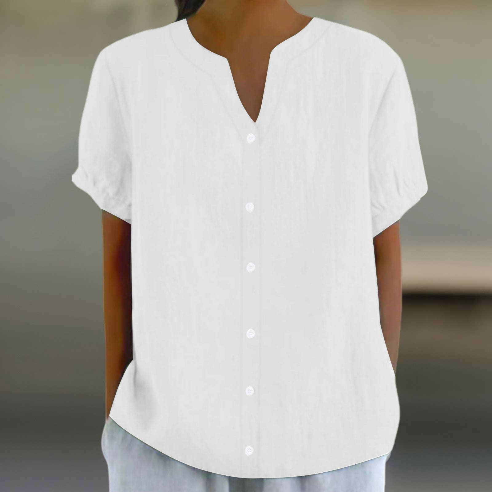 CUSTG Women Casual Shirts Summer Solid Color Ladies' Short Sleeve New ...