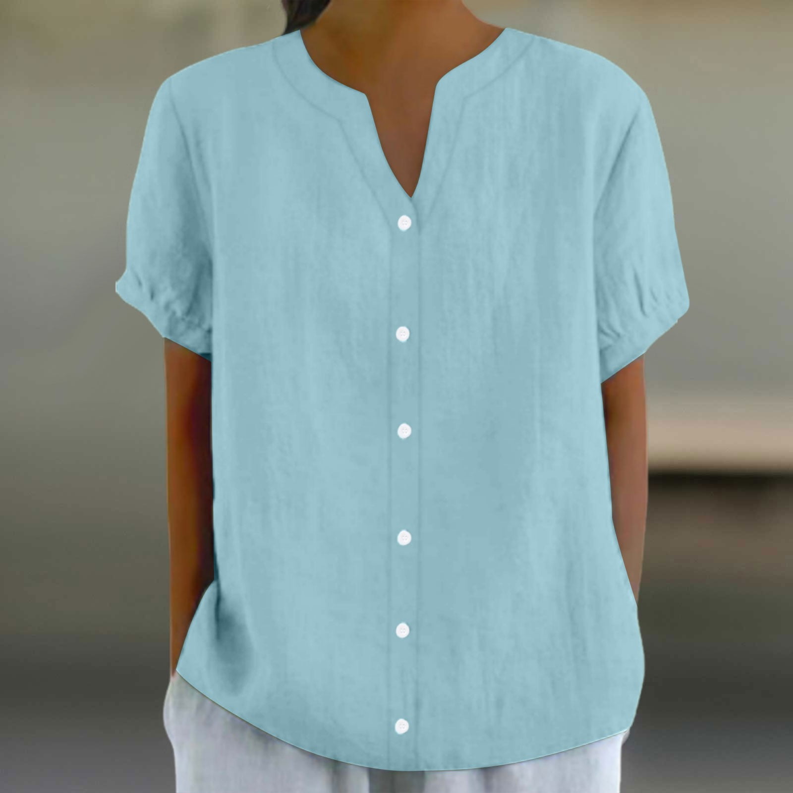CUSTG Women Casual Shirts Summer Solid Color Ladies' Short Sleeve New ...