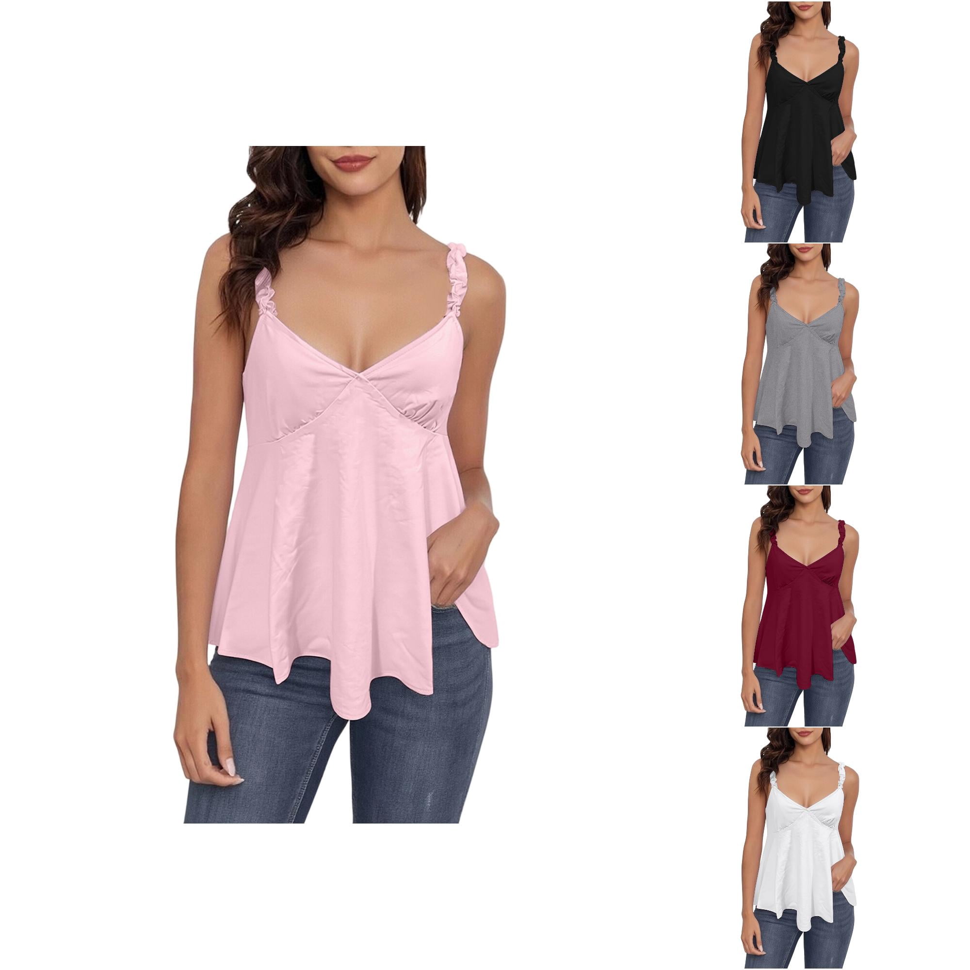 CUSTG Women Sleeveless Elegant Ruffle Strap Camisole Basic Solid Color ...