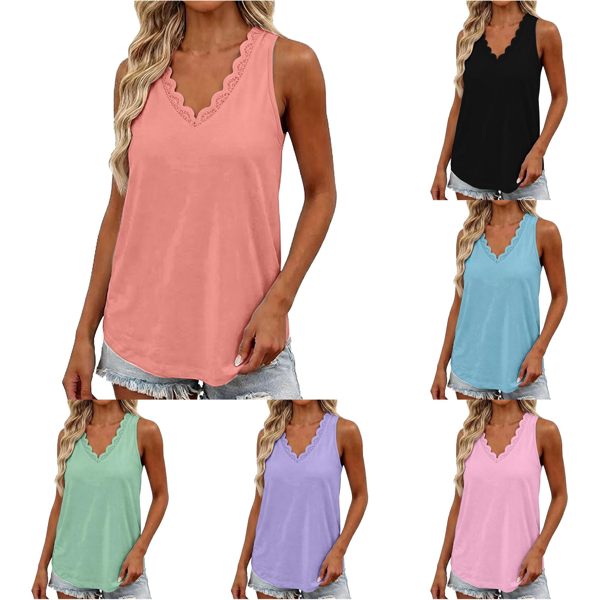 CUSTG Women Sleeveless Solid Color V-Neck Tank Tops Camisole Stretch ...