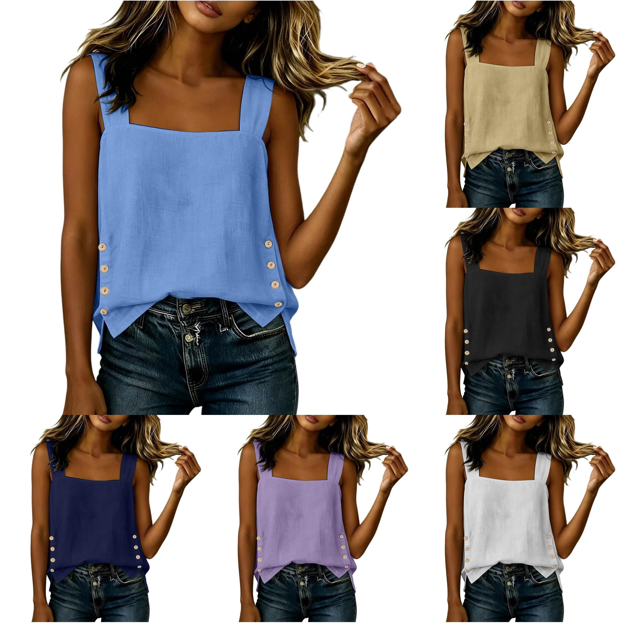 CUSTG Women Sleeveless Summer Solid Color Camisole Tank Tops Casual ...