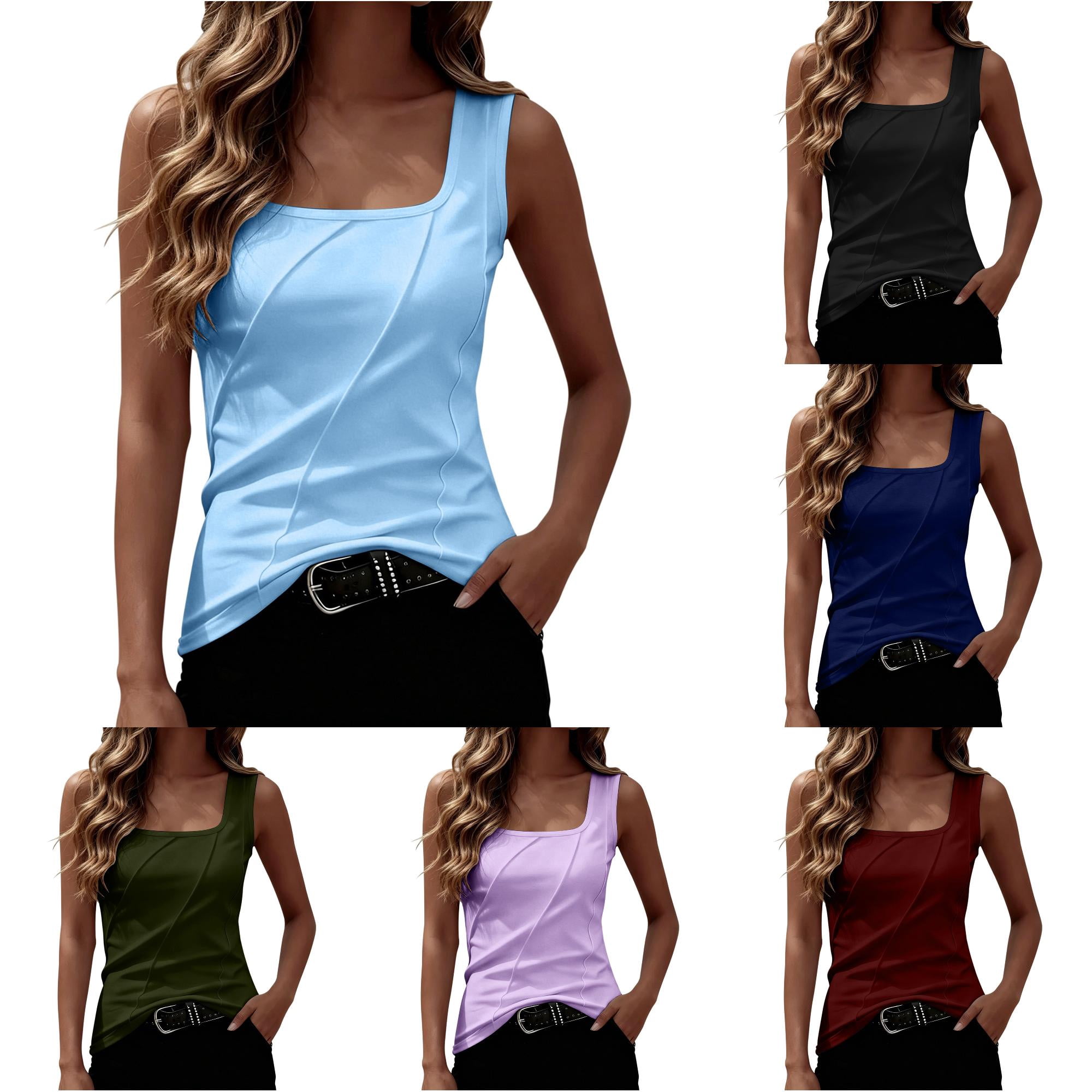CUSTG Women Solid Color Camis Elegant Square Neck Sleeveless Vest Tank ...