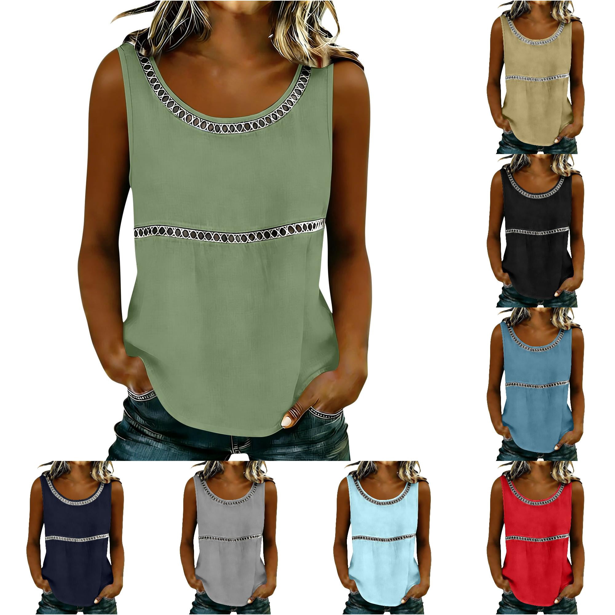 CUSTG Women Solid Color Camis Sleeveless Breathable Blend Hollow Out O ...