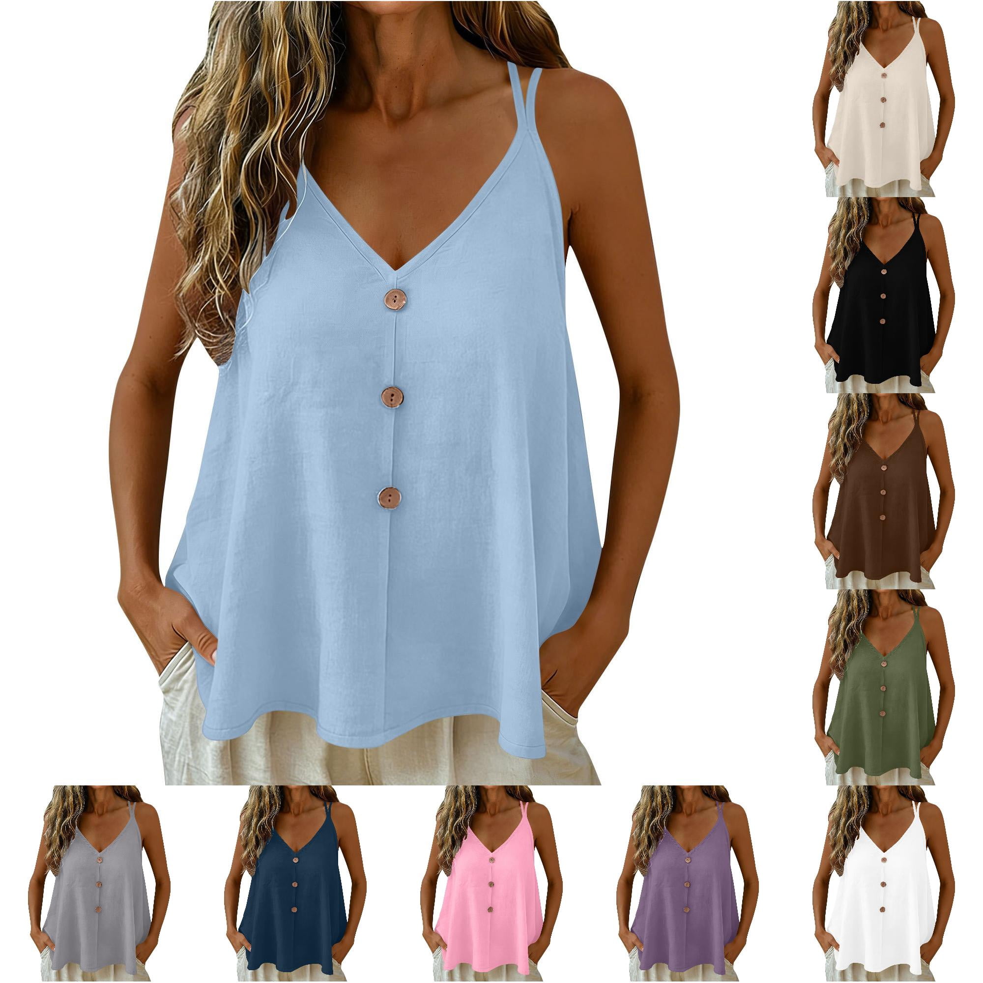 CUSTG Women Solid Color Camis Sleeveless Elegant Adjustable Strap Tank ...