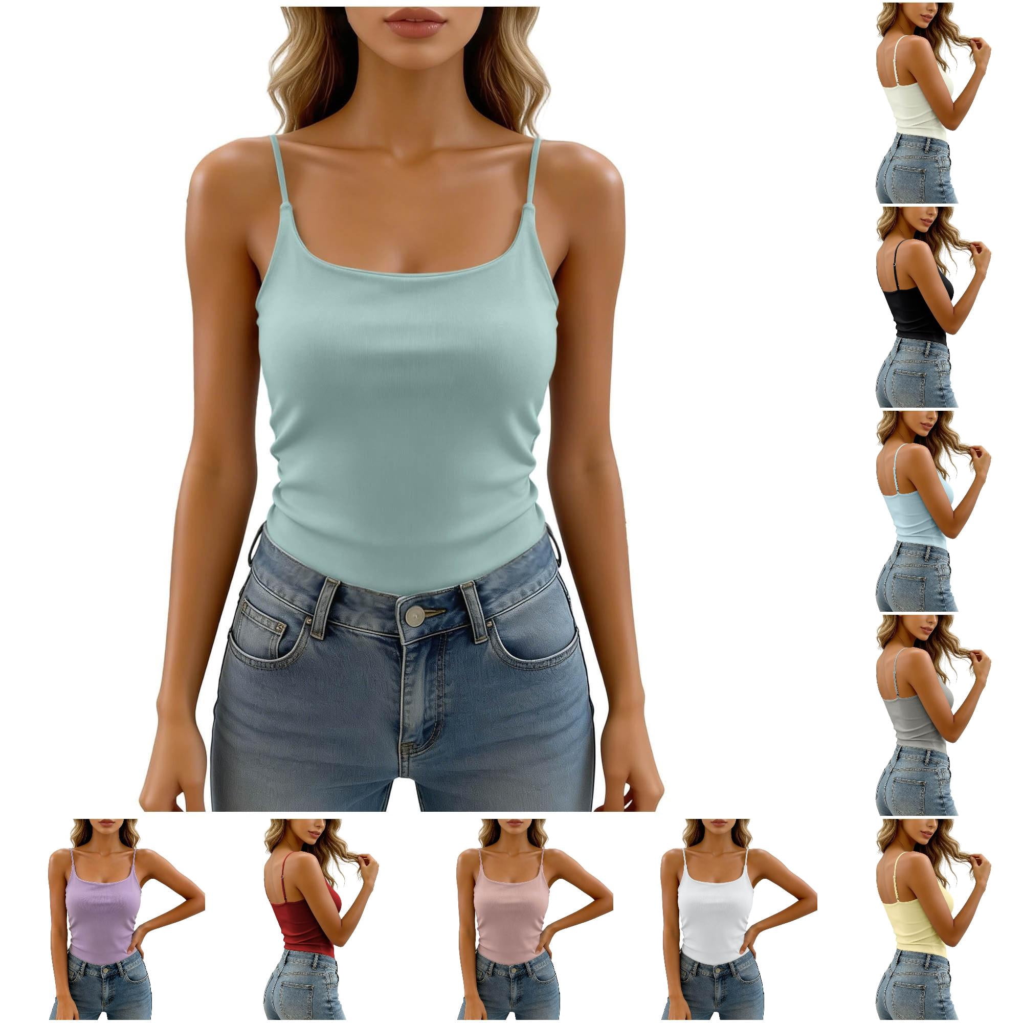 CUSTG Women Solid Color Camis Sleeveless Ruffled Tank Tops With Built ...