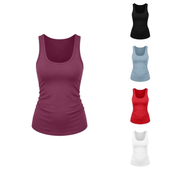CUSTG Women Solid Color Sleeveless Elegant Tops With O-Neck For Summer ...
