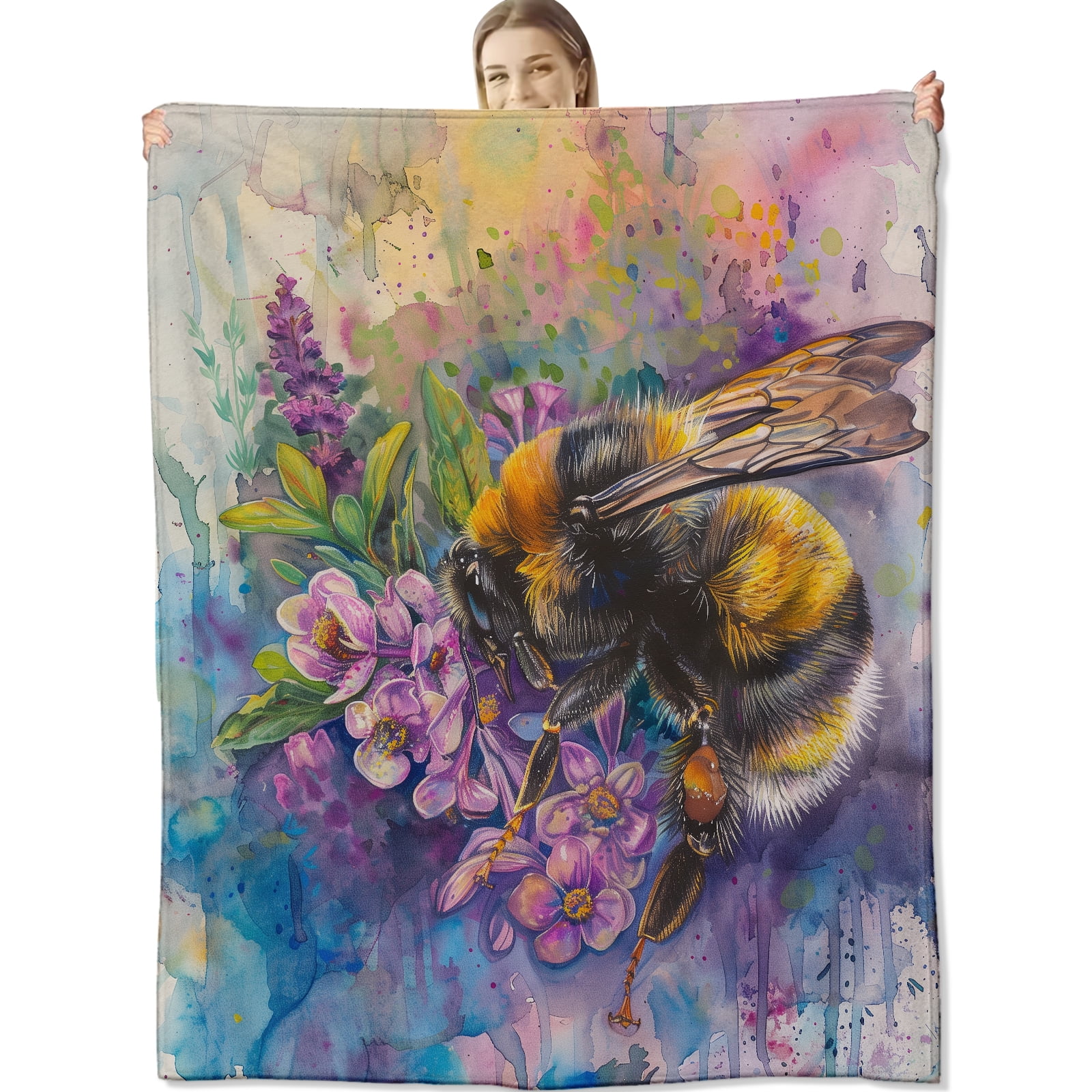 CUSTOM Bumblebee Blanket Watercolor Fleece Garden Design with Bumblebee ...