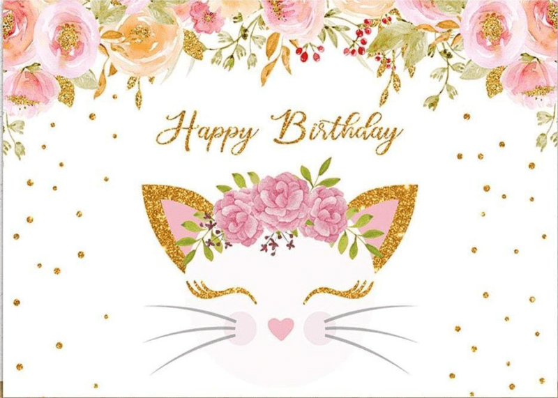 CUSTOM Cat Birthday Backdrop Meow Kitten Photography Pet Cat Paw Happy ...