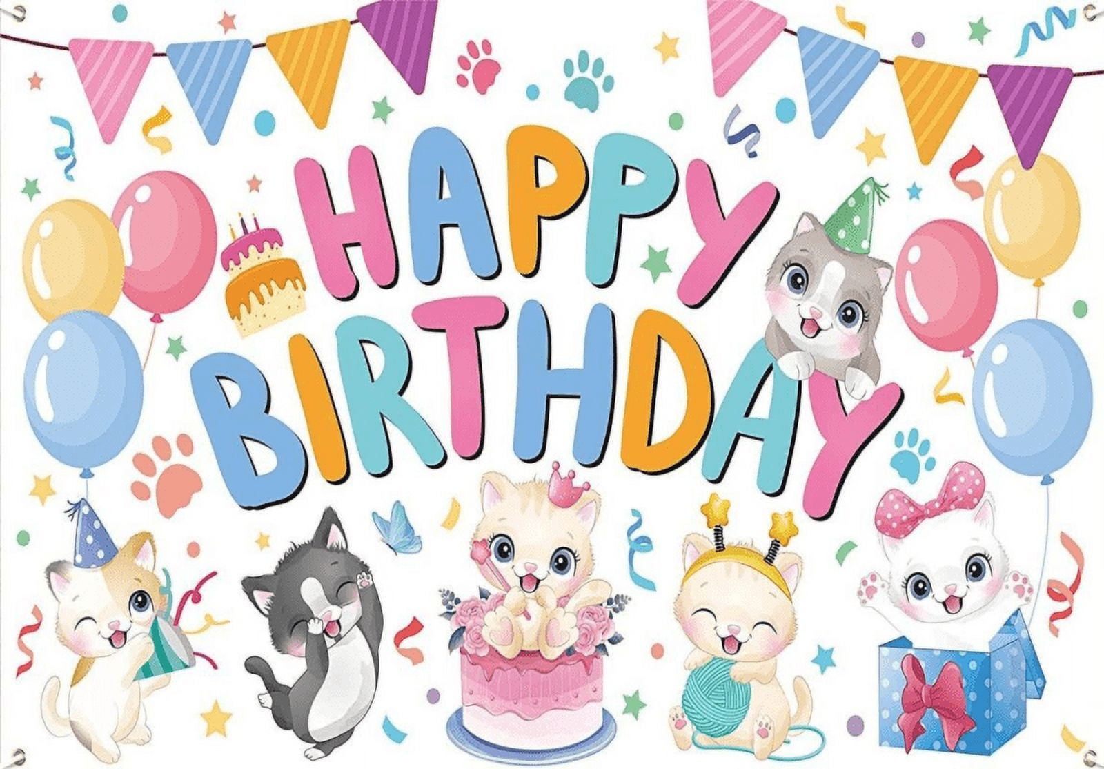 CUSTOM Cat Happy Birthday Backdrop Sign Banner Party Decoration Pet Cat ...