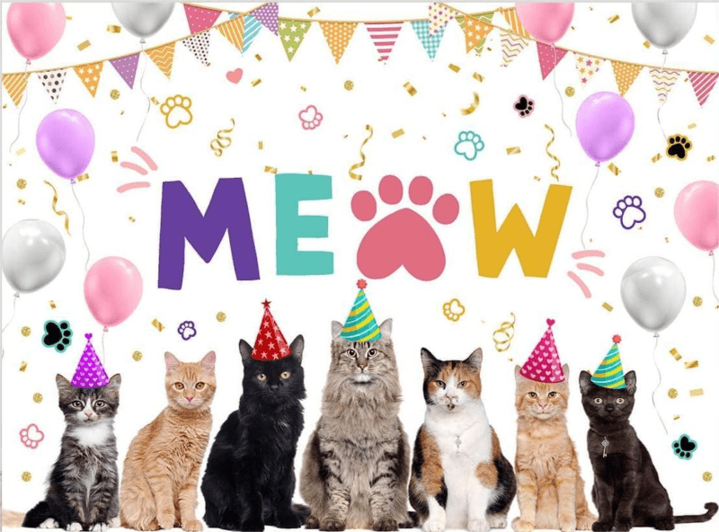CUSTOM Cat Theme Happy Birthday Banner Backdrop Cute Cartoon Hanging ...