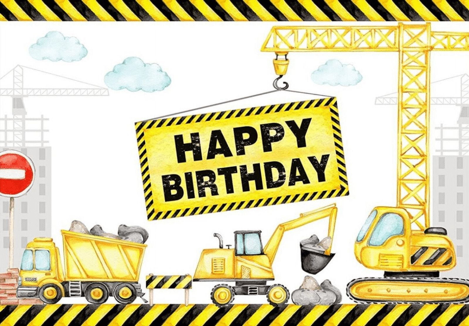 CUSTOM Construction Backdrop Happy Birthday Banner Dump Truck Excavator ...