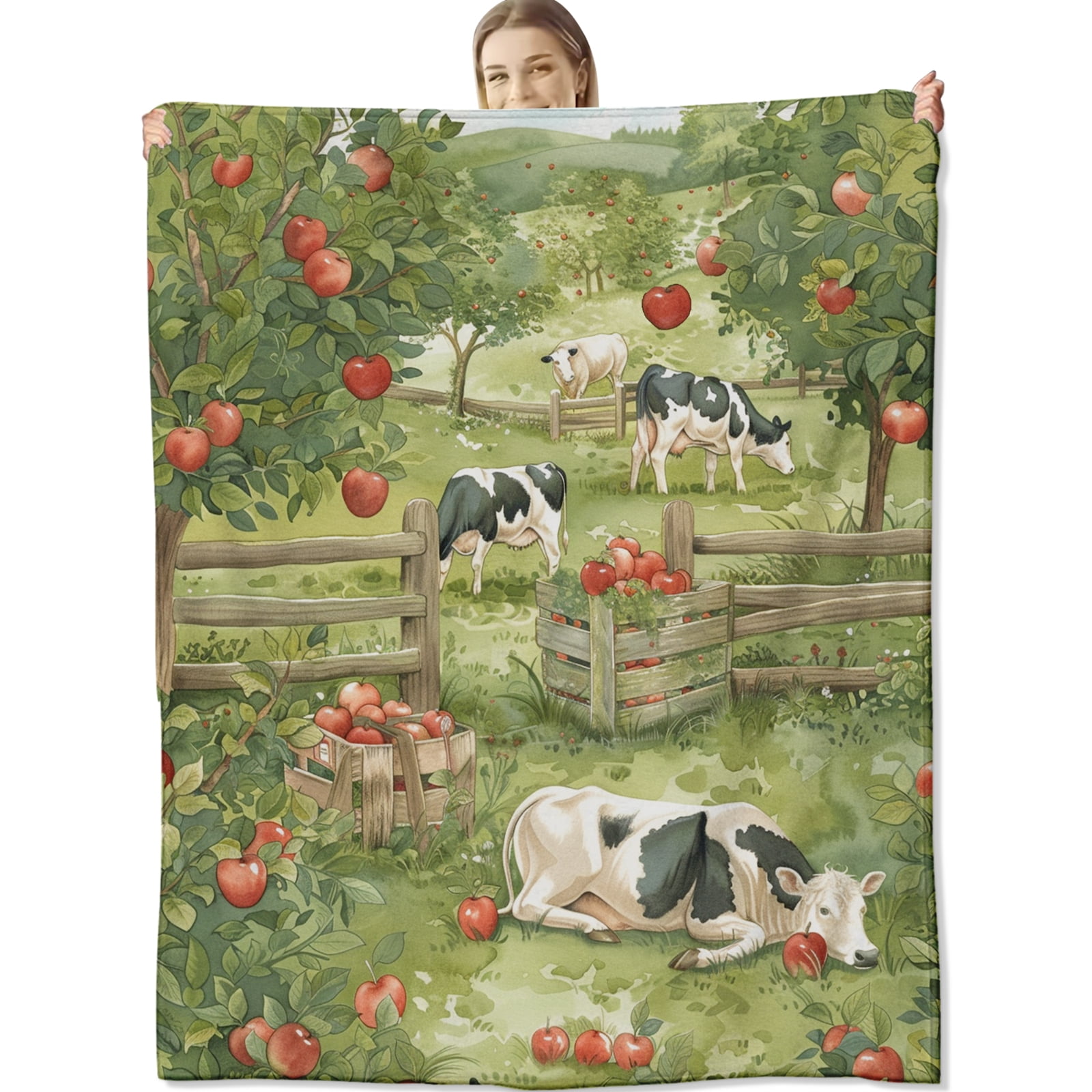 CUSTOM Cow Blanket Showcases a Charming Pastoral Scene with Black and ...