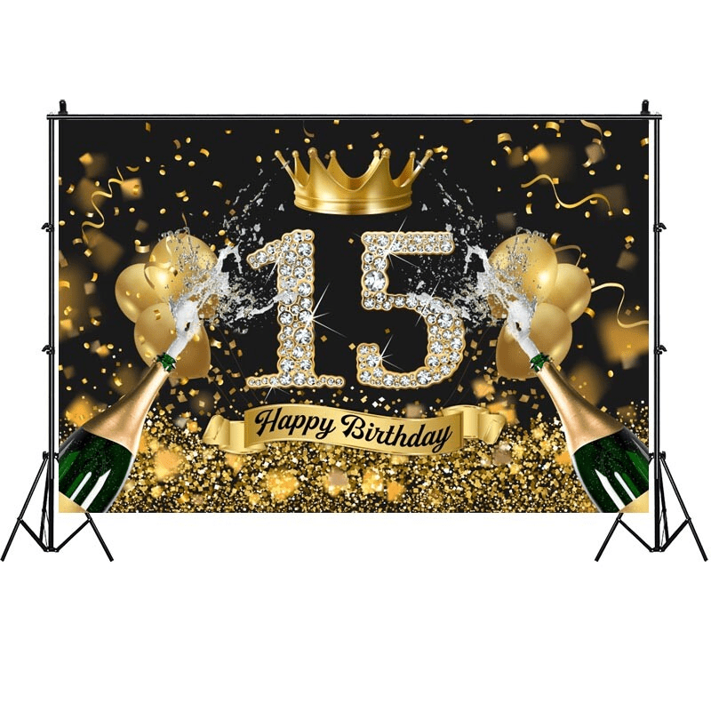 CUSTOM Custom Black Gold 15th Backdrop Crown Boys Birthday Party Photo ...