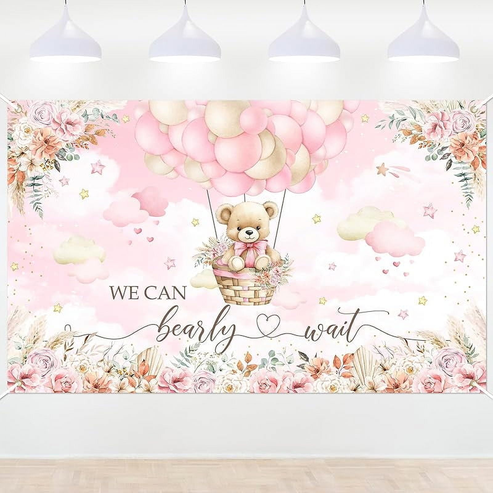 We Can Bearly Wait Backdrop Boho Blue Floral We Can Bearly Wait Banner ...