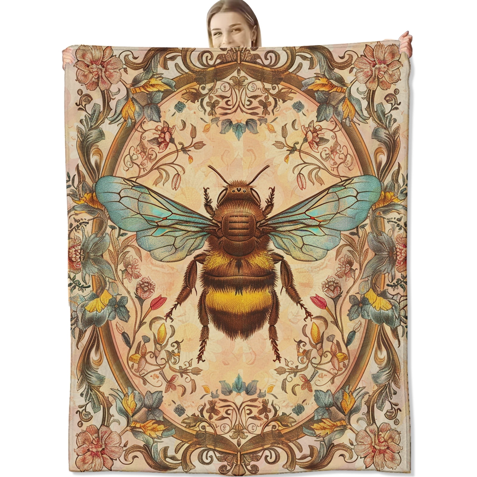 CUSTOM Cute Bee Blanket with Vintage Design Featuring an Intricate ...