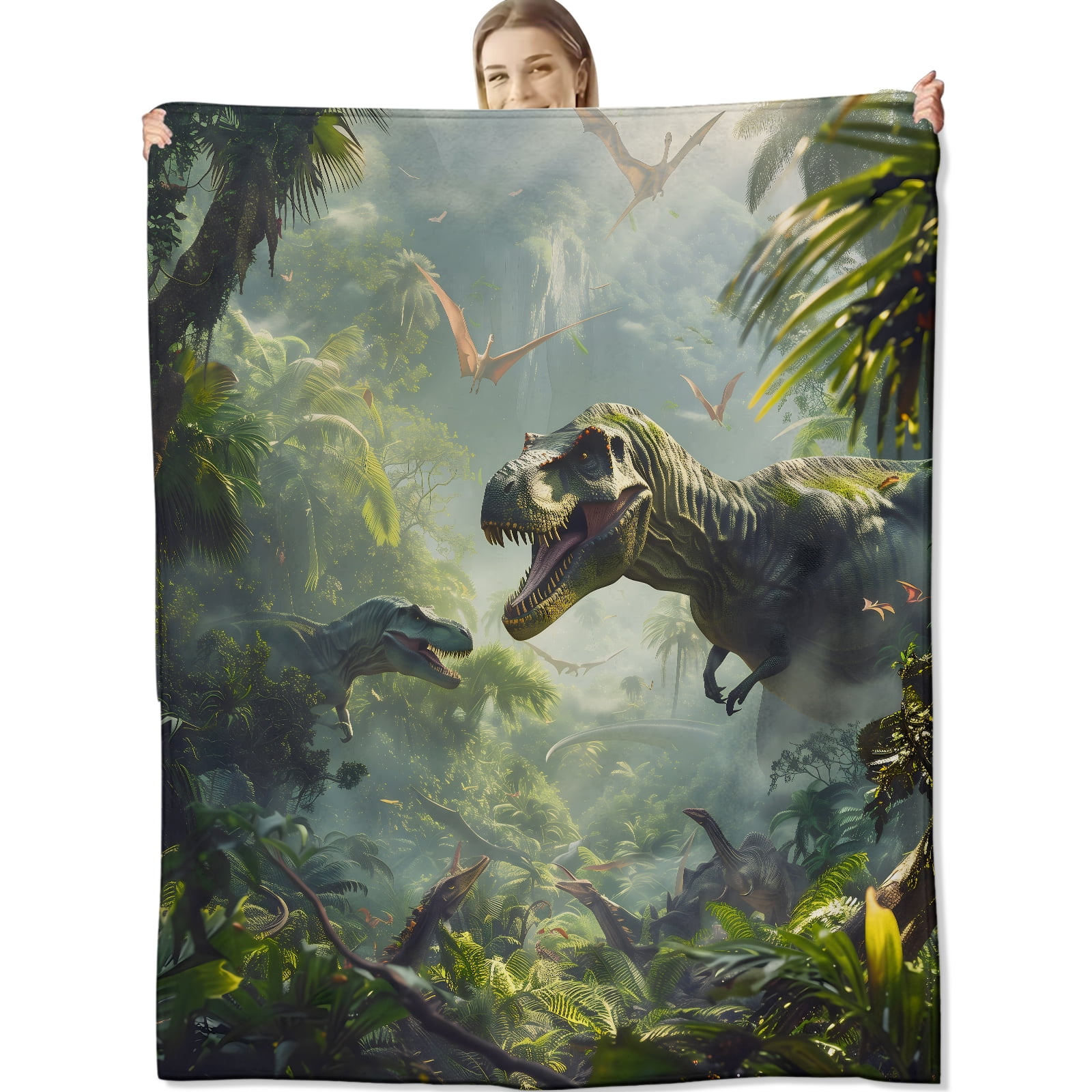 CUSTOM Epic Dinosaur Adventure Fleece Blanket - Cozy T-Rex and ...