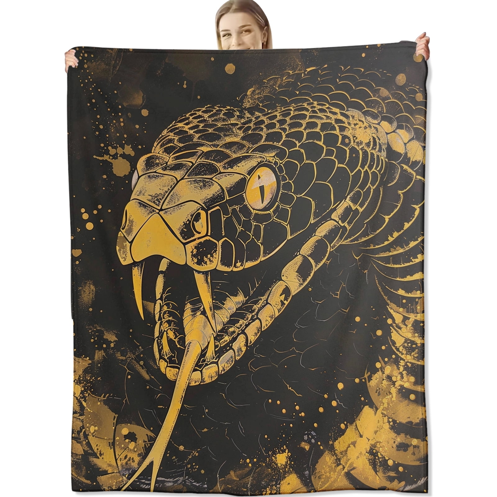 CUSTOM Golden Blanket Serpent Flannel 60x80 Inch Bold Black and Gold ...