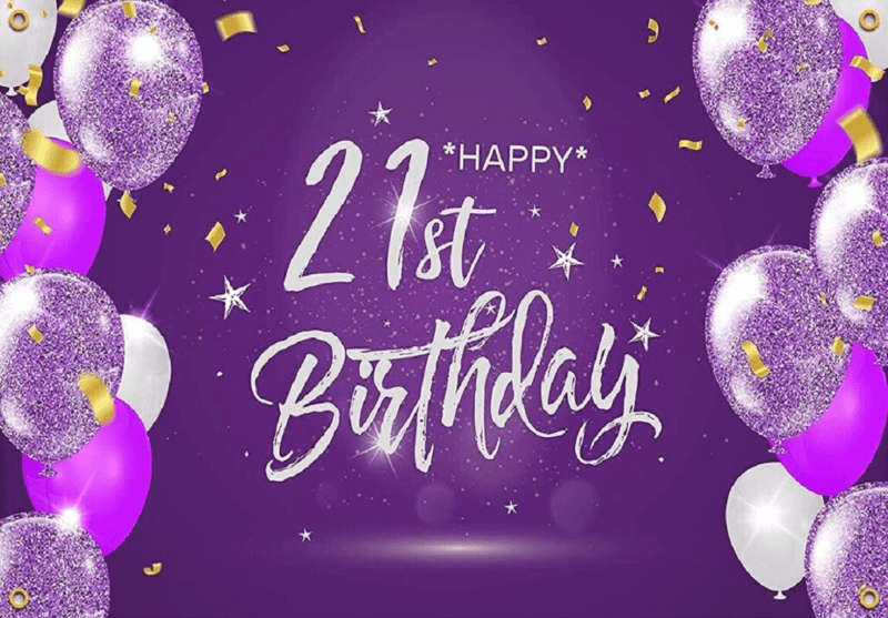 CUSTOM Happy 21st Birthday Party Backdrop Banner Gold Purple Balloon Princess Prince - Walmart.com
