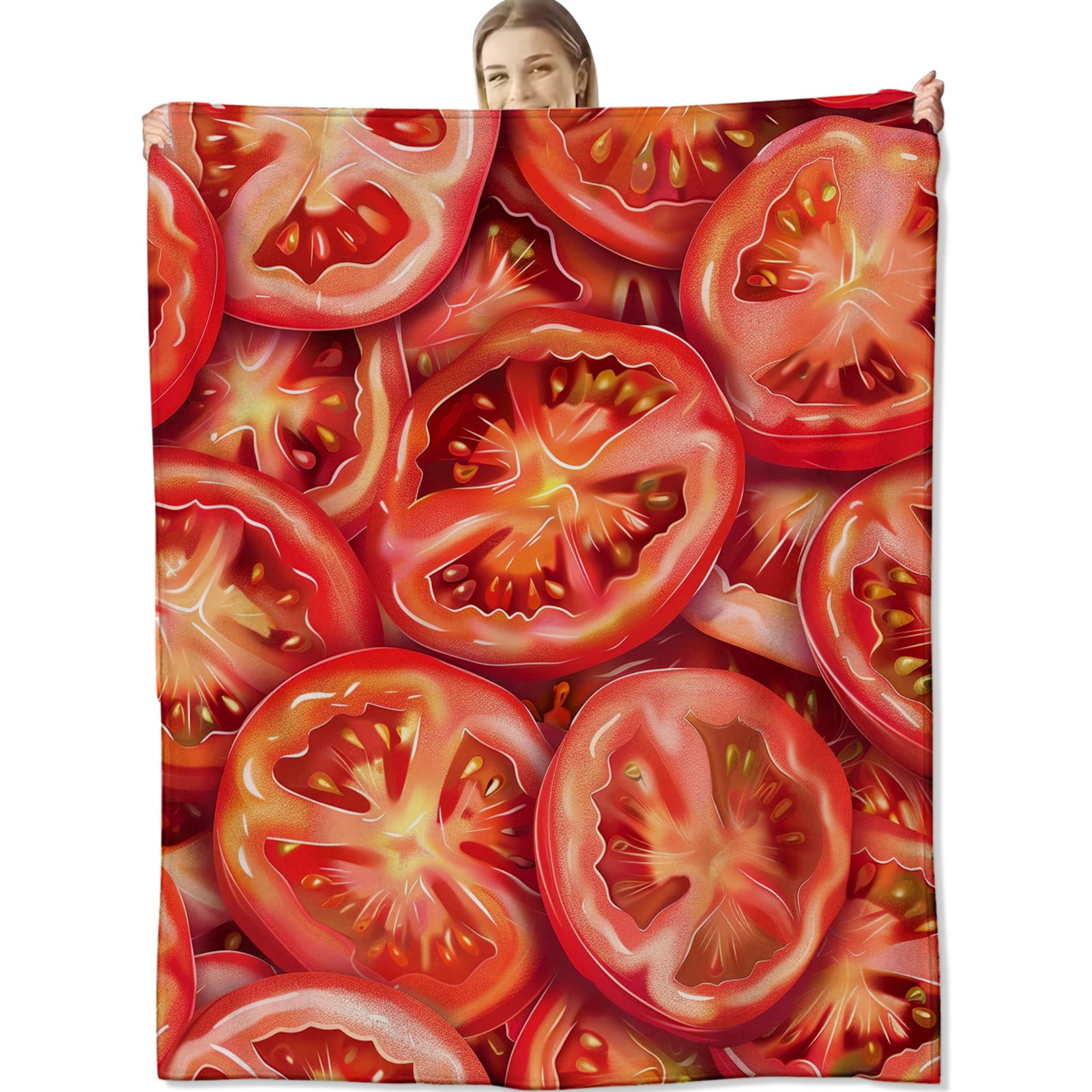 CUSTOM Tomato Blanket Extravaganza Soft Flannel with Realistic Red Tomato Slice Design ...