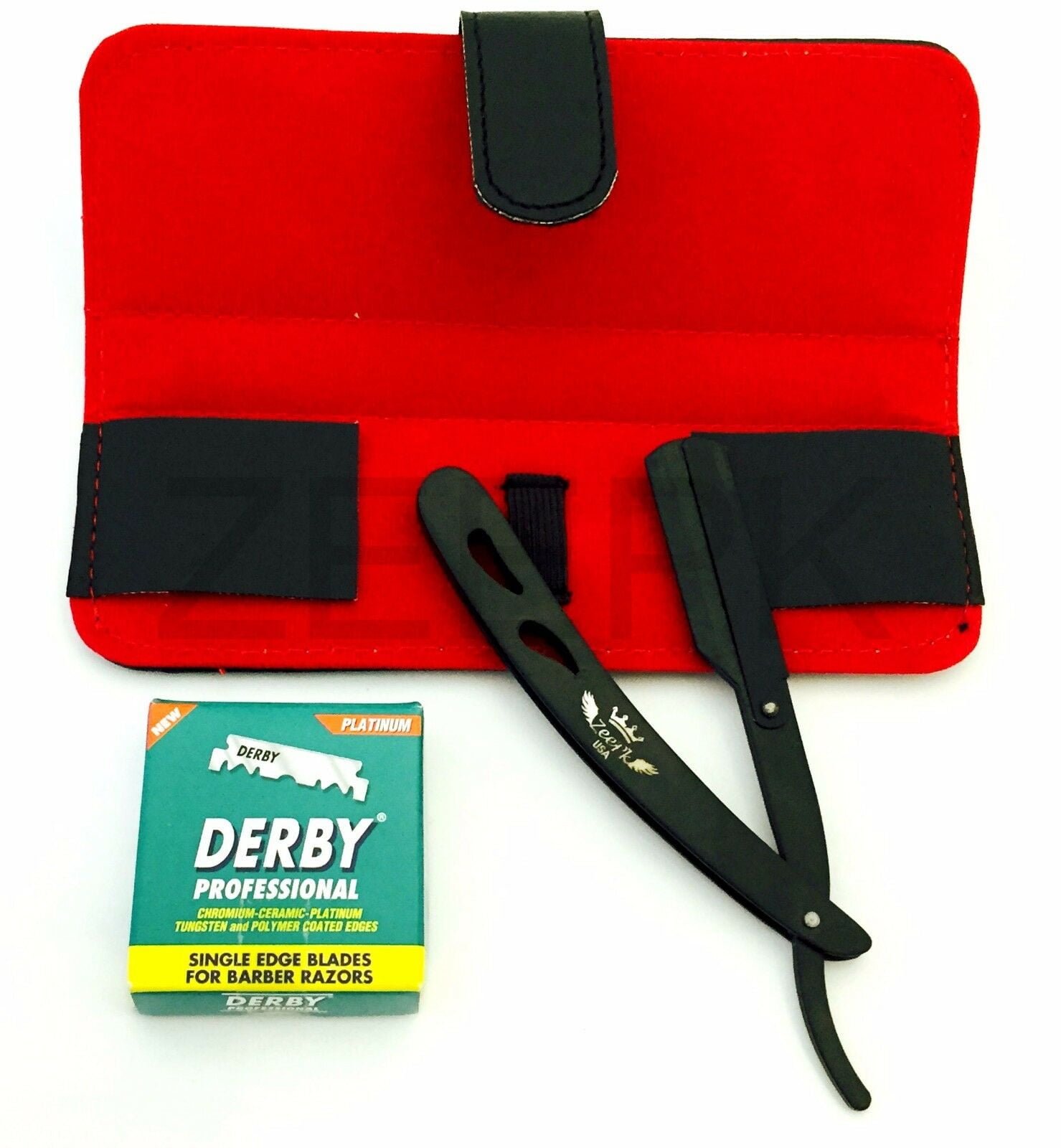 CUT THROAT SWING LOCK STRAIGHT RAZOR, TRAVELING CASE 100 BLADES BLACK ...