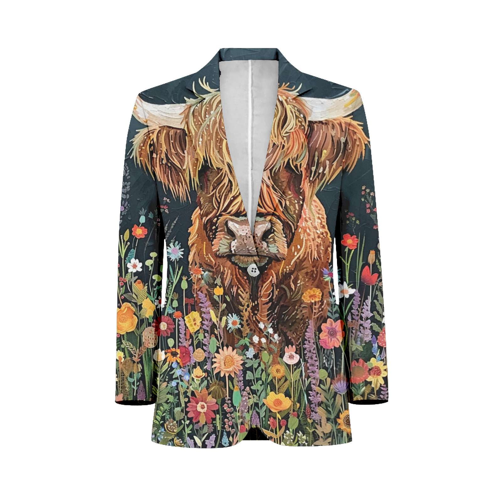 CUTE HIGHLAND COW WILD FLOWERS Customized Men's Suits full man Shawl ...