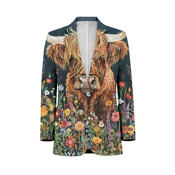 CUTE HIGHLAND COW WILD FLOWERS Customized Men's Suits full man Shawl ...