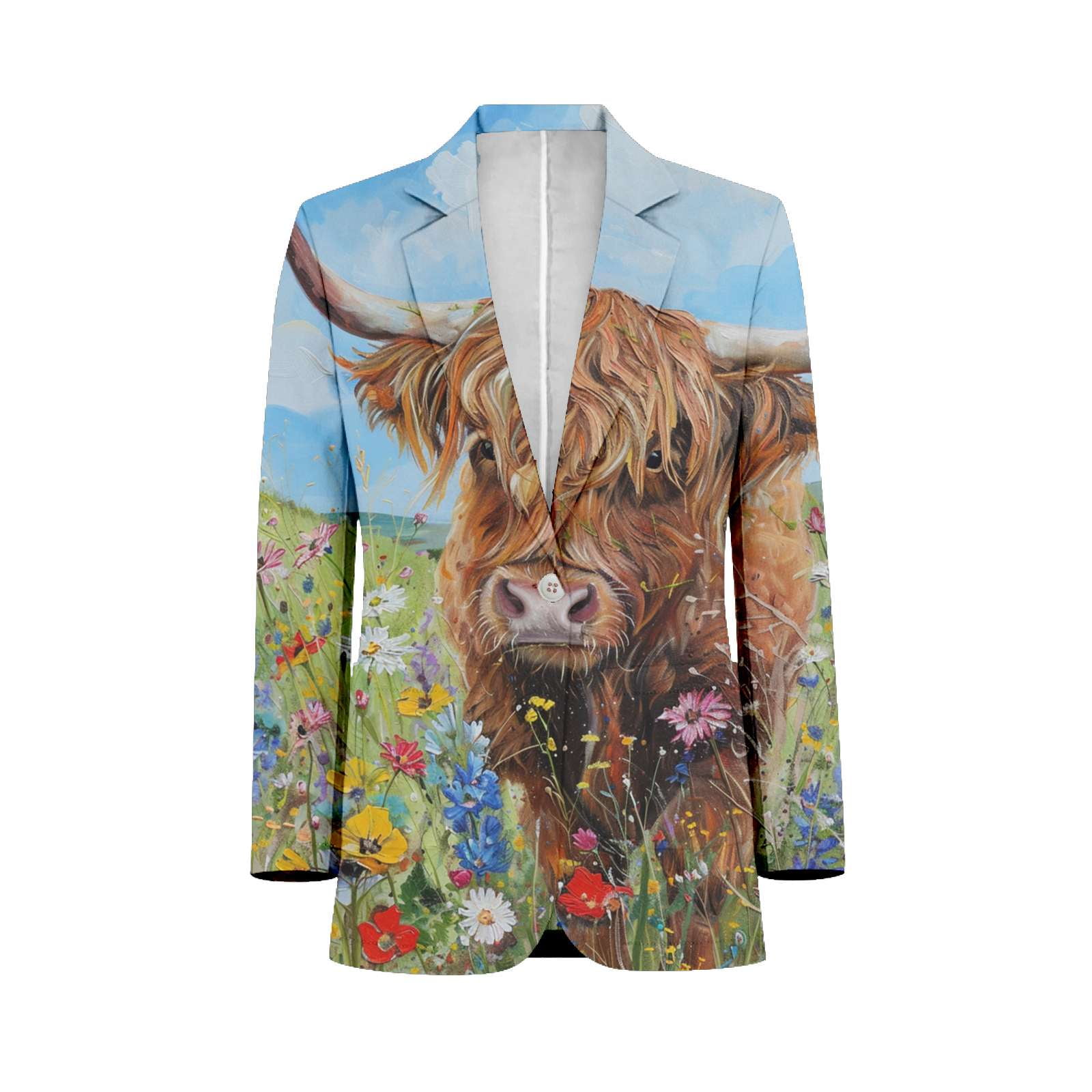 CUTE HIGHLAND COW WILD FLOWERS Customized Men's Suits full man Shawl ...