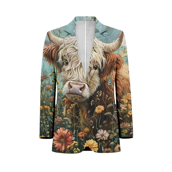 CUTE HIGHLAND COW WILD FLOWERS Men Blazers Slim Clothing Summer Jacket ...