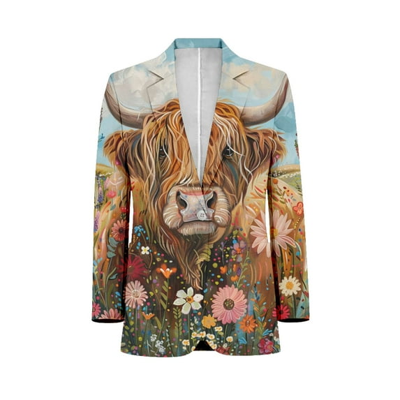 CUTE HIGHLAND COW WILD FLOWERS Men Blazers Slim Clothing Summer Jacket ...