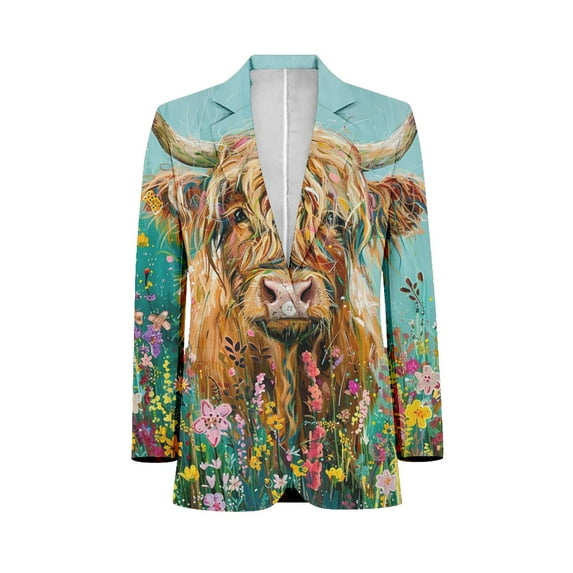 CUTE HIGHLAND COW WILD FLOWERS Men Blazers Slim Clothing Summer Jacket ...