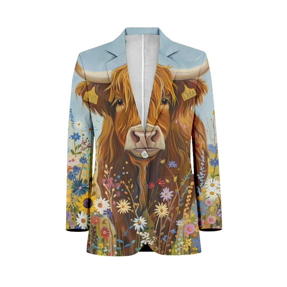 CUTE HIGHLAND COW WILD FLOWERS Men Blazers Slim Clothing Summer Jacket ...