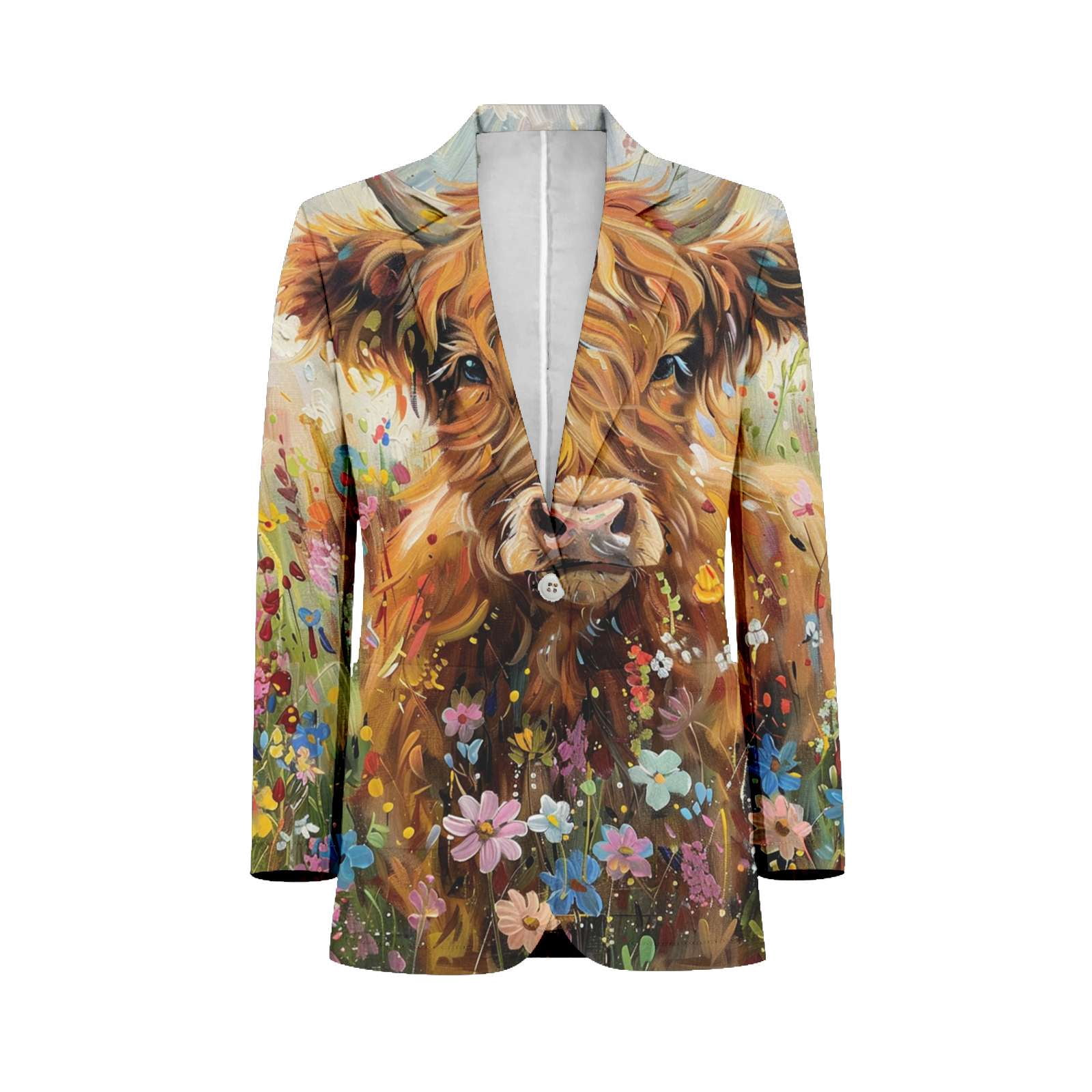 CUTE HIGHLAND COW WILD FLOWERS Men's Suit Blazer Casual Party Wear Slim ...