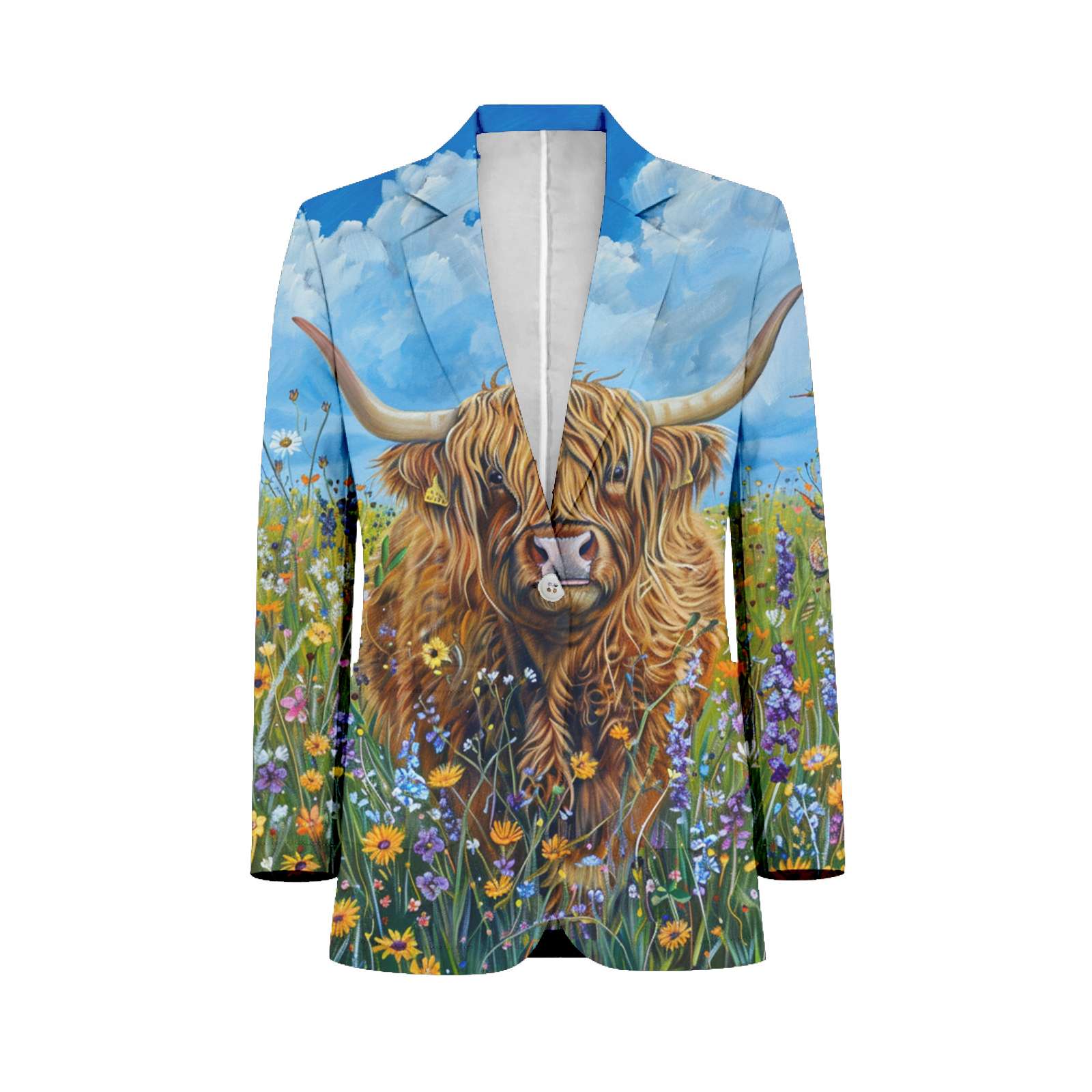 CUTE HIGHLAND COW WILD FLOWERS Men's Suit Blazer Casual Party Wear Slim ...