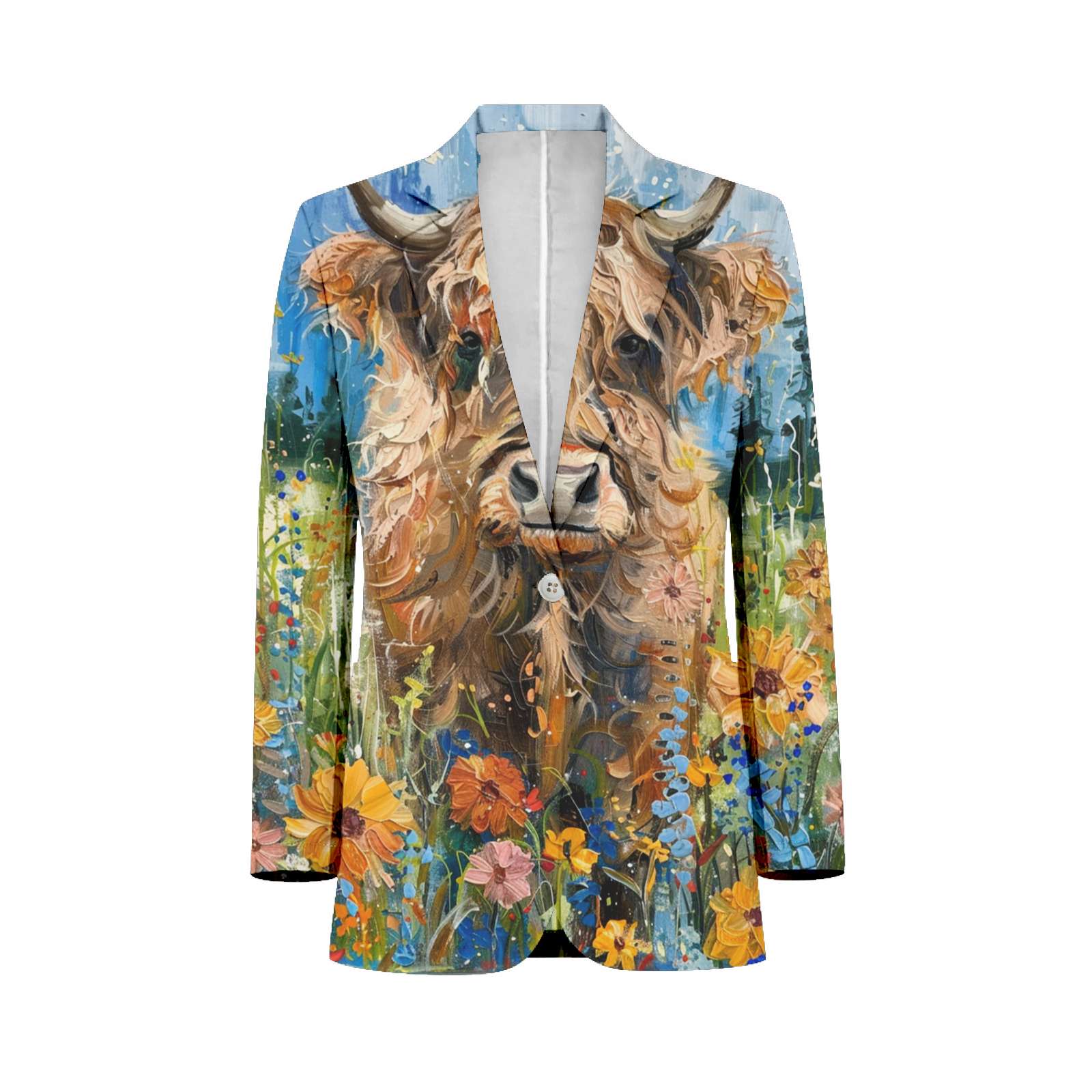 CUTE HIGHLAND COW WILD FLOWERS Men's Suit Blazer Casual Party Wear Slim ...