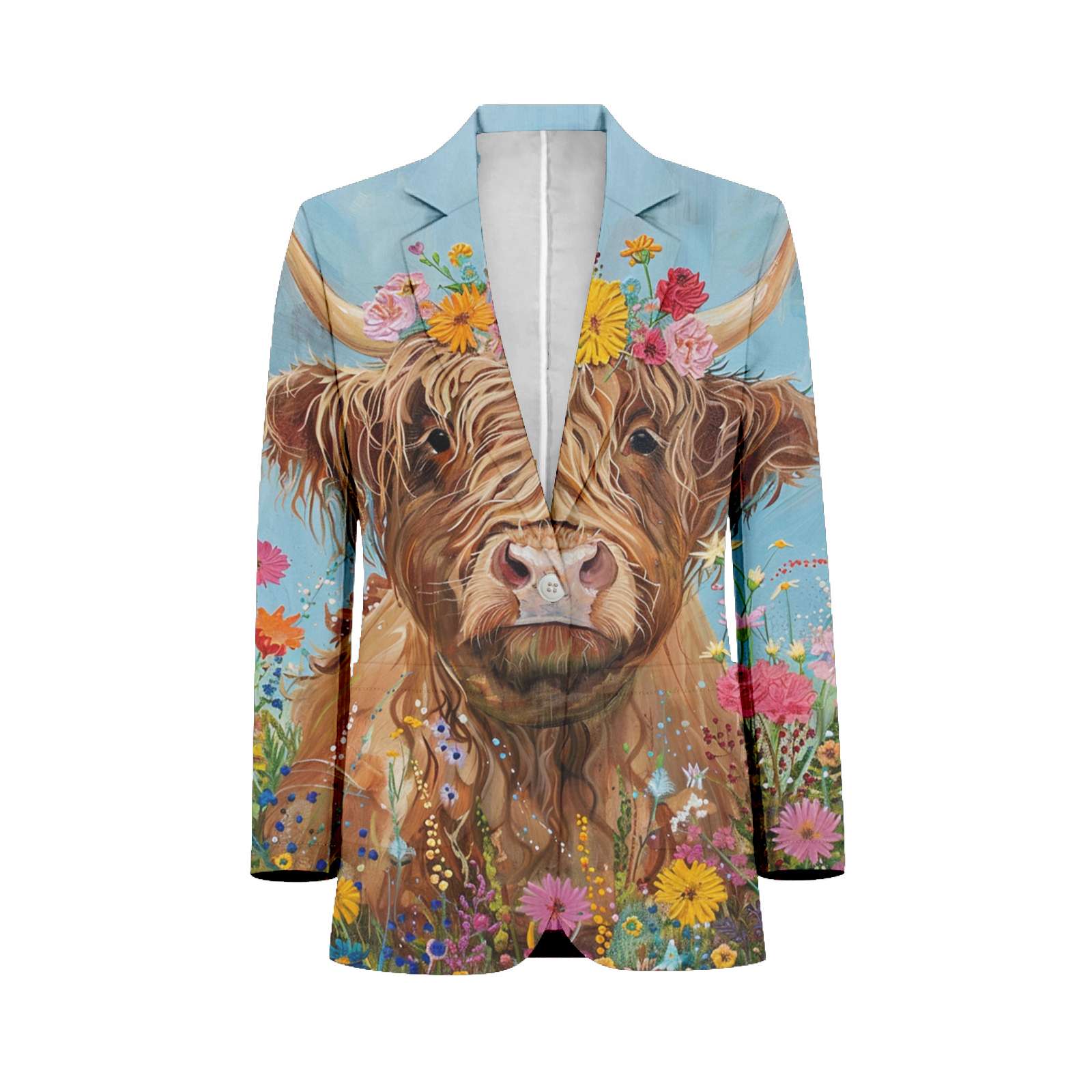 CUTE HIGHLAND COW WILD FLOWERS Men's Suit Blazer Casual Party Wear Slim ...