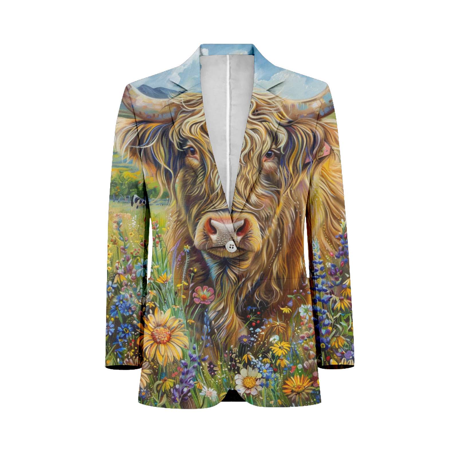 CUTE HIGHLAND COW WILD FLOWERS Men's Suit Blazer Casual Party Wear Slim ...