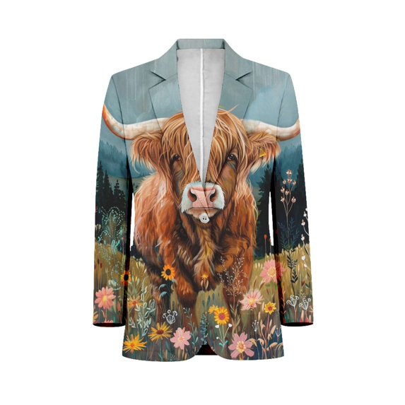 CUTE HIGHLAND COW WILD FLOWERS Mens Suits Shawl Collar Slim Fit Suit ...