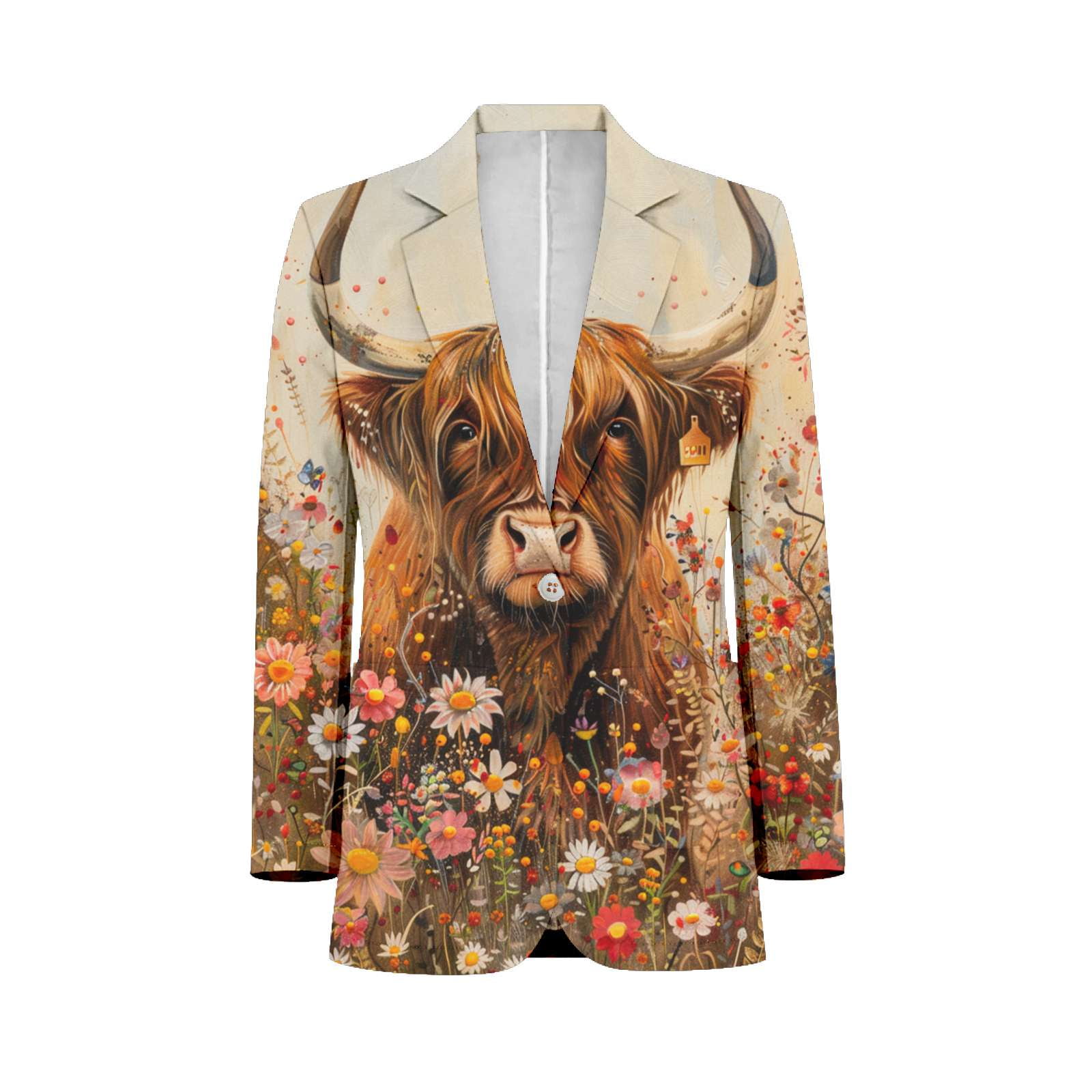 CUTE HIGHLAND COW WILD FLOWERS Mens Suits Shawl Collar Slim Fit Suit ...