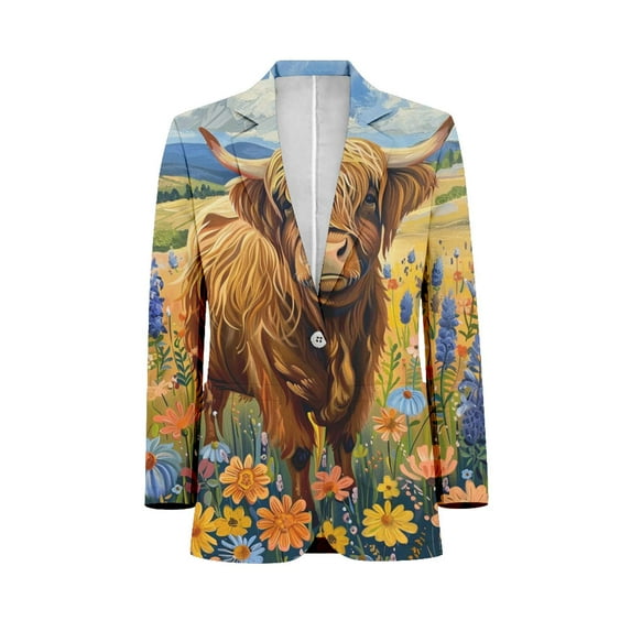 CUTE HIGHLAND COW WILD FLOWERS Mens Suits Shawl Collar Slim Fit Suit ...