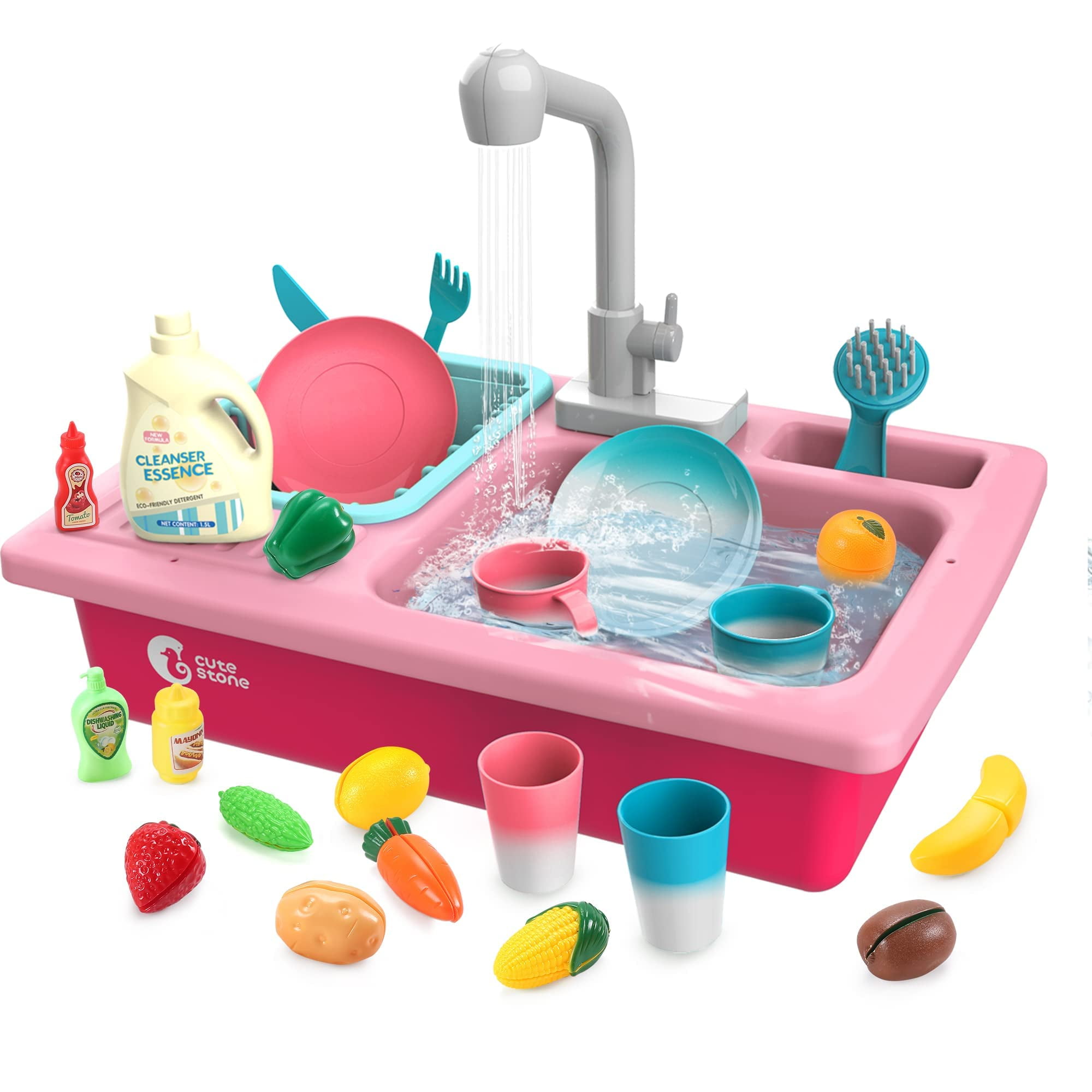 CUTE STONE Color Changing Play Kitchen Sink Toys, Children Electric ...