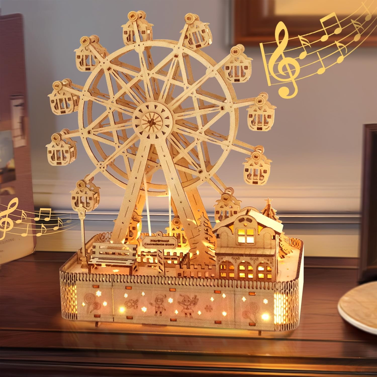 CUTEHELPER 3D Wooden Puzzles,Musical Ferris Wheel Kit,Model Kits with ...