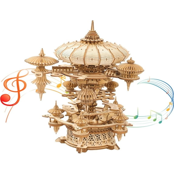CUTEHELPER 3D Wooden Puzzles Sky City-Mechanical Music Box for Adults ...